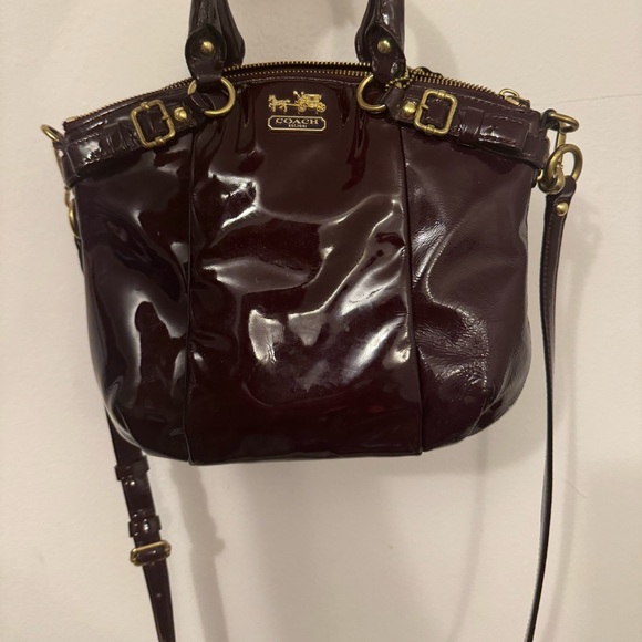 Coach | Bags | Coach Madison Patent Leather Lindsey Satchel Bag In Plum ...